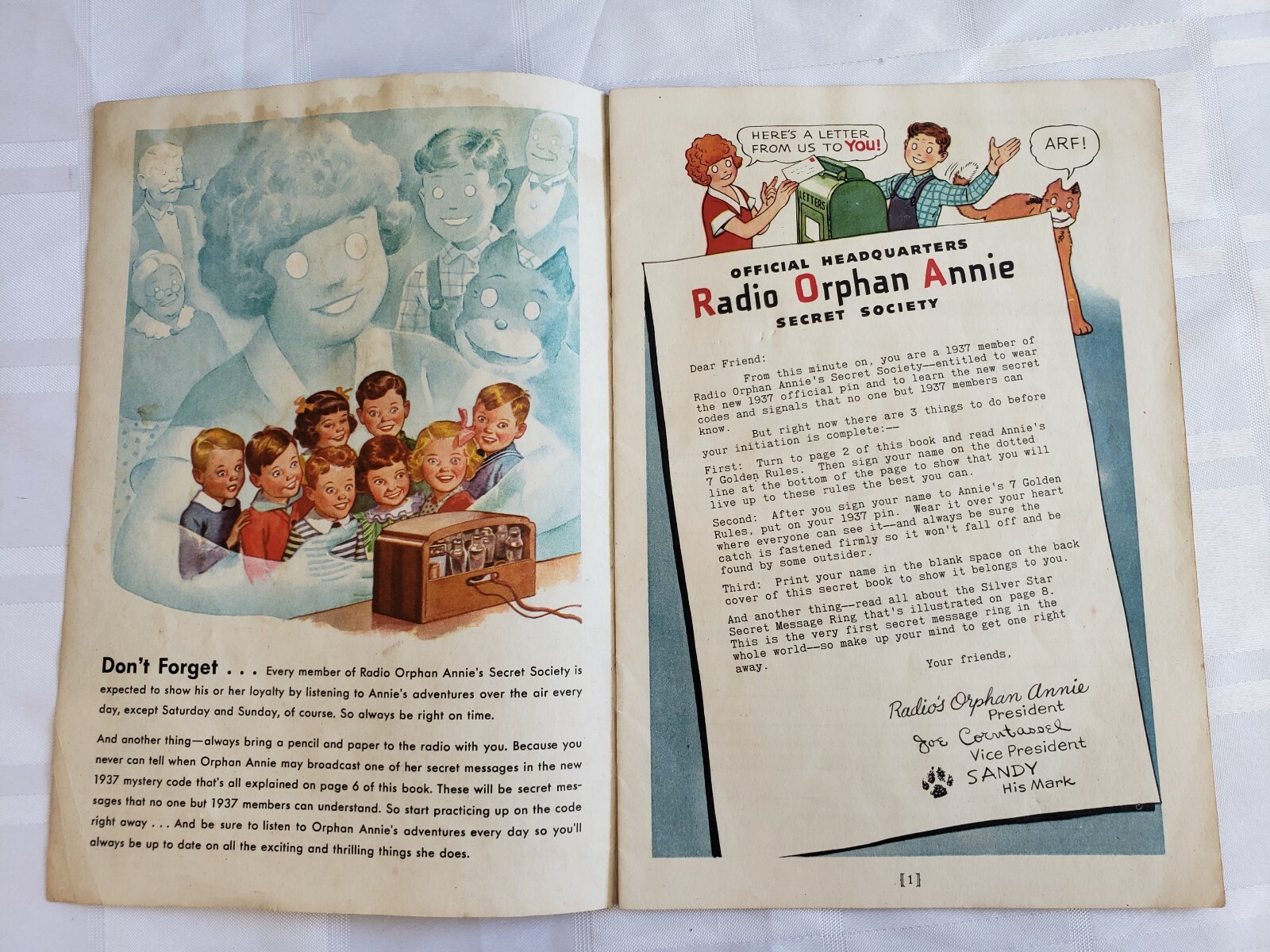 1937 RADIO LITTLE ORPHAN ANNIE'S SECRET SOCIETY BOOKLET AND MAIL IN ...