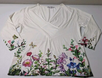Miss Look Tunic Top Women's 2XL White Flower Pattern Butterfly Long ...