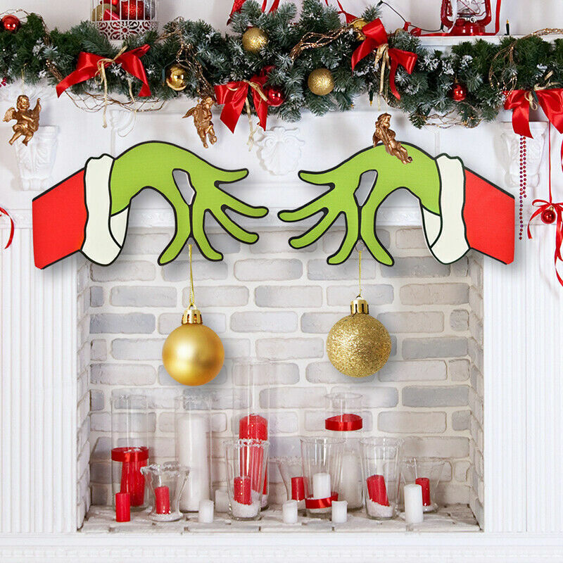 Holiday Thief Arm Hand Wooden Hanging Baubles Party Stick On Door Wall ...