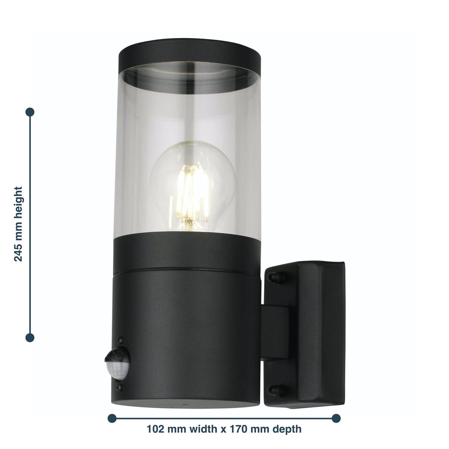 Modern Black Outdoor Porch PIR Motion Sensor Wall Light IP44 Security ...