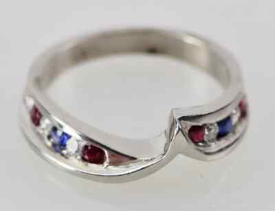 14K White Gold RED WHITE BLUE Diamond Sapphire Ruby Ring Size 5 | eBay