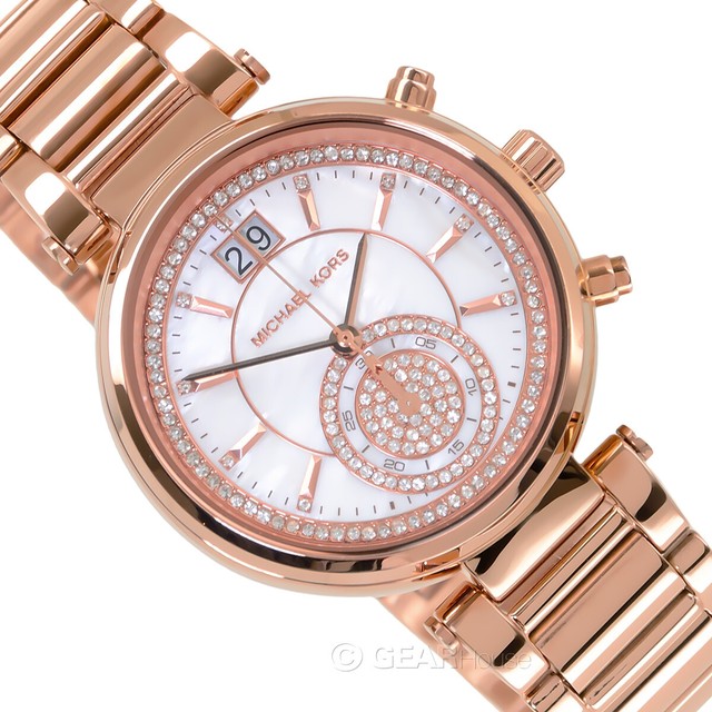Michael Kors Sawyer 39mm Rose Gold Case Band Mother of Pearl Dial Women ...