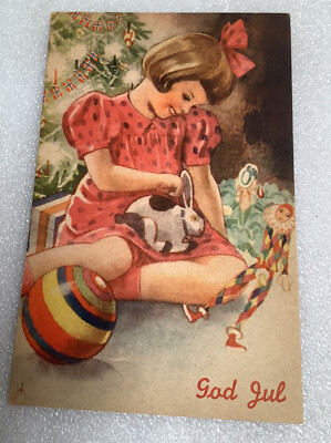 Vintage Postcard Norway God Jul Girl with Toys Christmas Tree | eBay