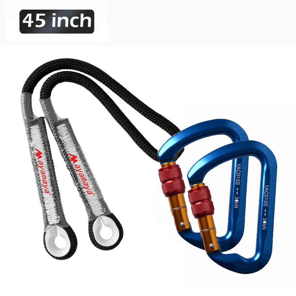 Screw Locking Carabiner +10mm Prusik Cord Loop Rock Climbing Rope Tree ...
