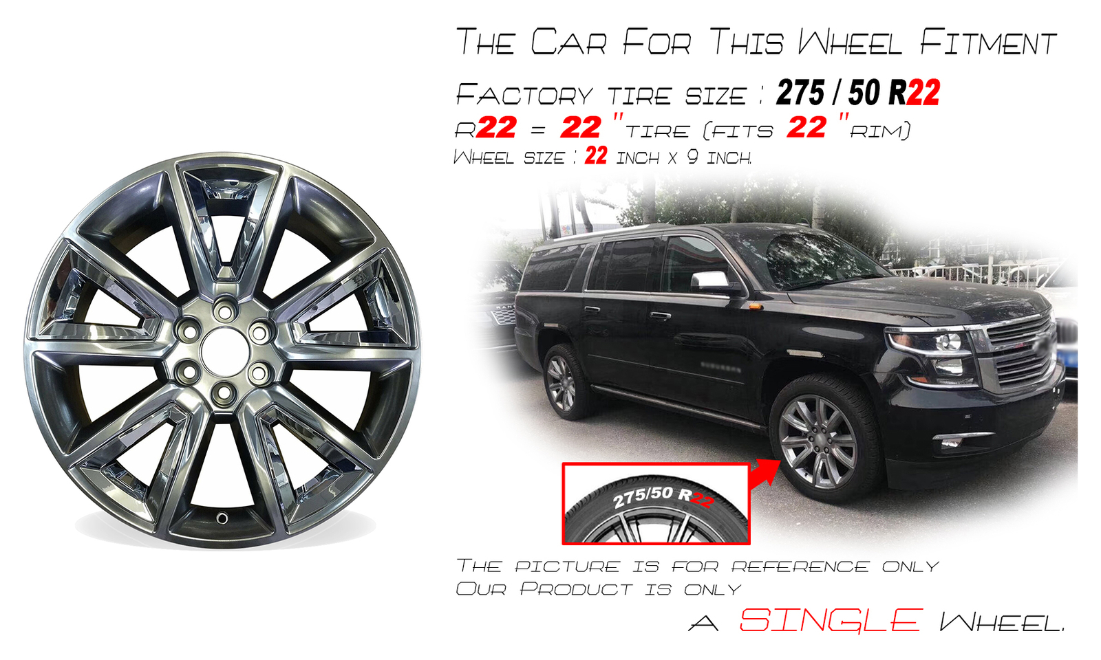2015-2020 Chevy Silverado 1500 Suburban Tahoe 22" Single Wheel | 5696 ...