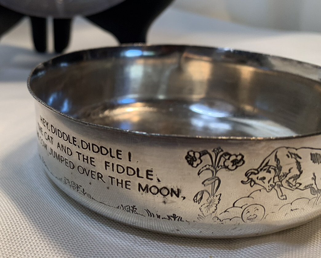 Antique Wm A Rogers SP Nursery Rhyme CHILD ABC Plate Bowl Hey Diddle ...