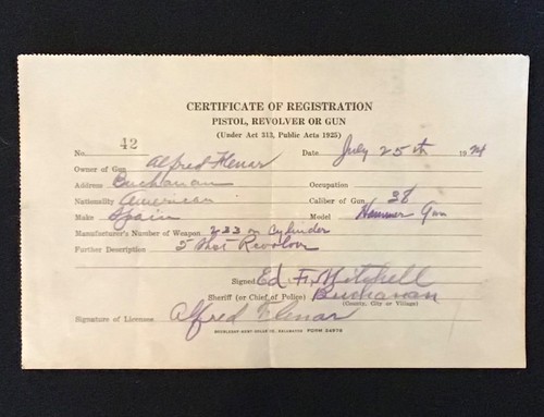 1974 Michigan Gun Registration, Authentic Vintage Firearm License ...