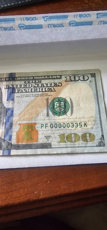 $100 bill One Hundred Dollar Bill Series 2017A Low Serial Number ...