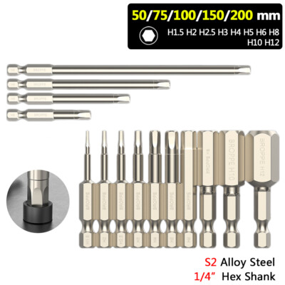H1.5 H2 H3 H4 H5 H6 H8 H10 H12 Hex Screwdriver Bit Set 50mm-200mm 1/4 ...