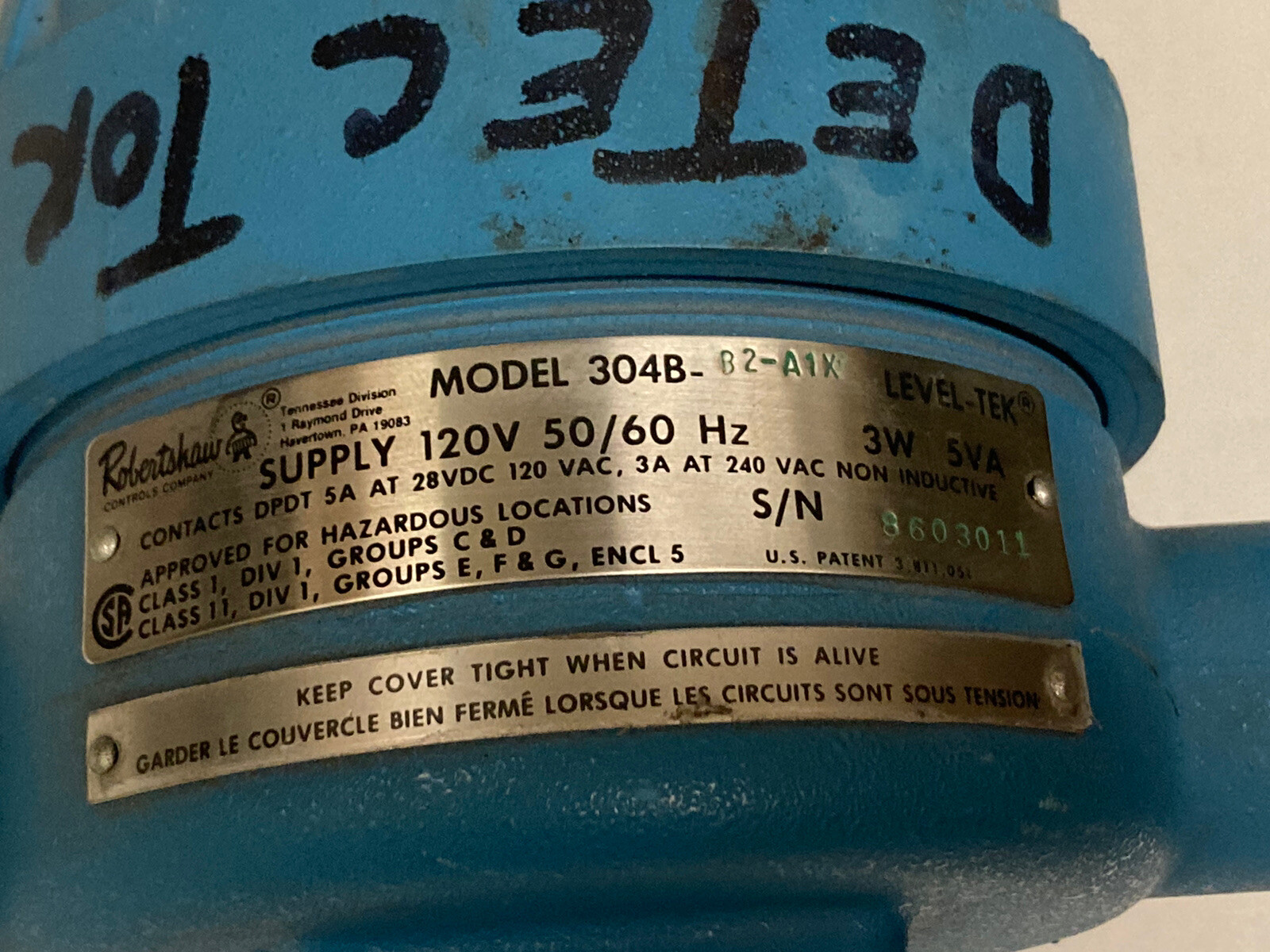 Robertshaw+304B-B2-A1X+Level-Tek+Capacitance+Actuated+Level+Controller+ ...