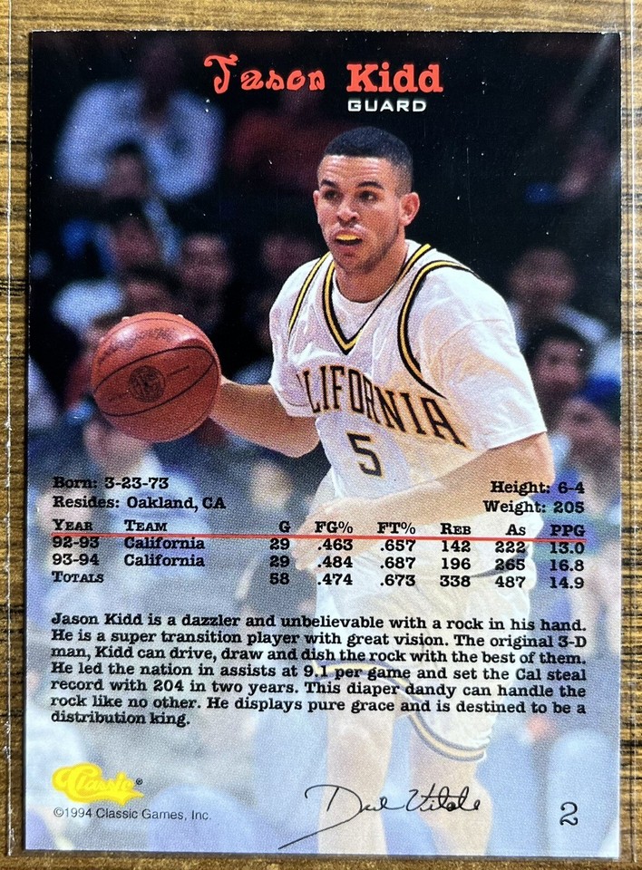 1994 CLASSIC DRAFT JASON KIDD 2 RC ROOKIE CALIFORNIA GOLDEN BEARS | eBay