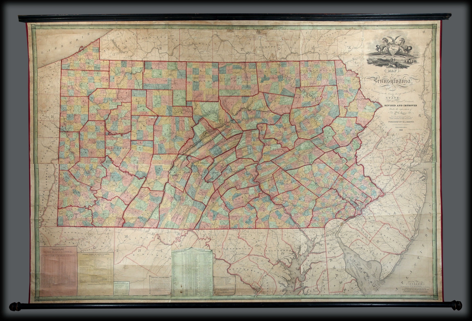 1848 Morris and Melish Wall Map of Pennsylvania | eBay