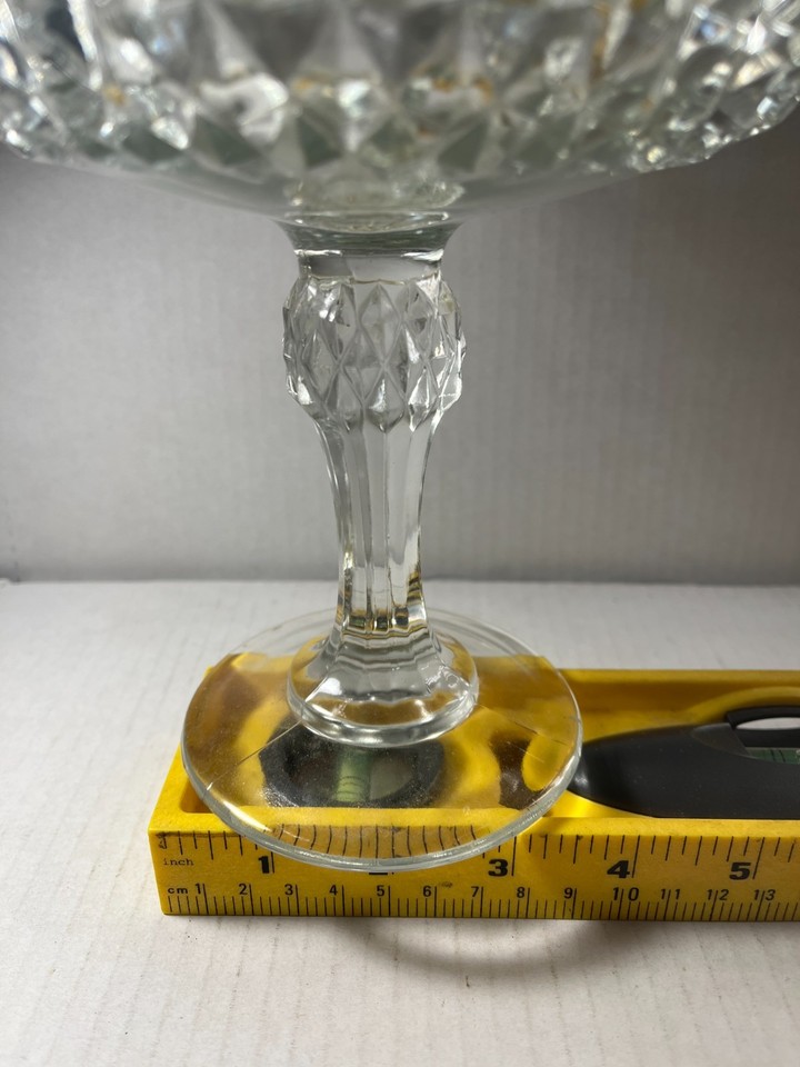 Vintage Indiana Glass Diamond Point Pedestal Candy Dish Compote W/Lid ...