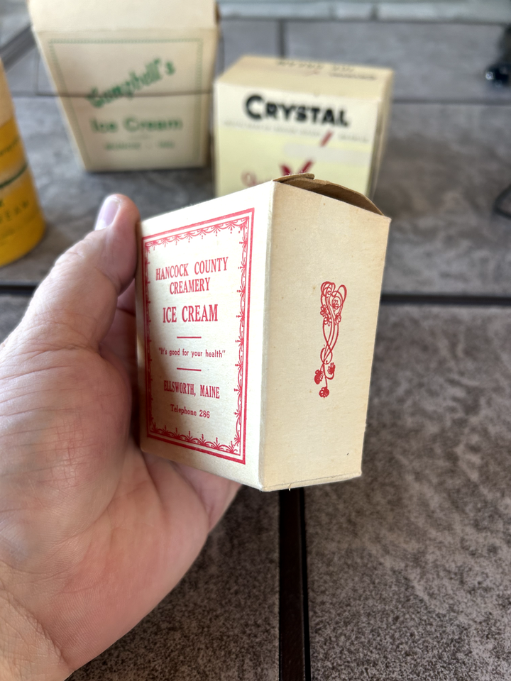 3 Vtg Ice Cream Container - Crystal Hancock Campbell Maine Michigan ...