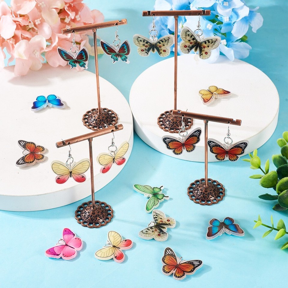 24 Pairs Brass Earring Hook Acrylic Pendants DIY Butterfly Earring ...