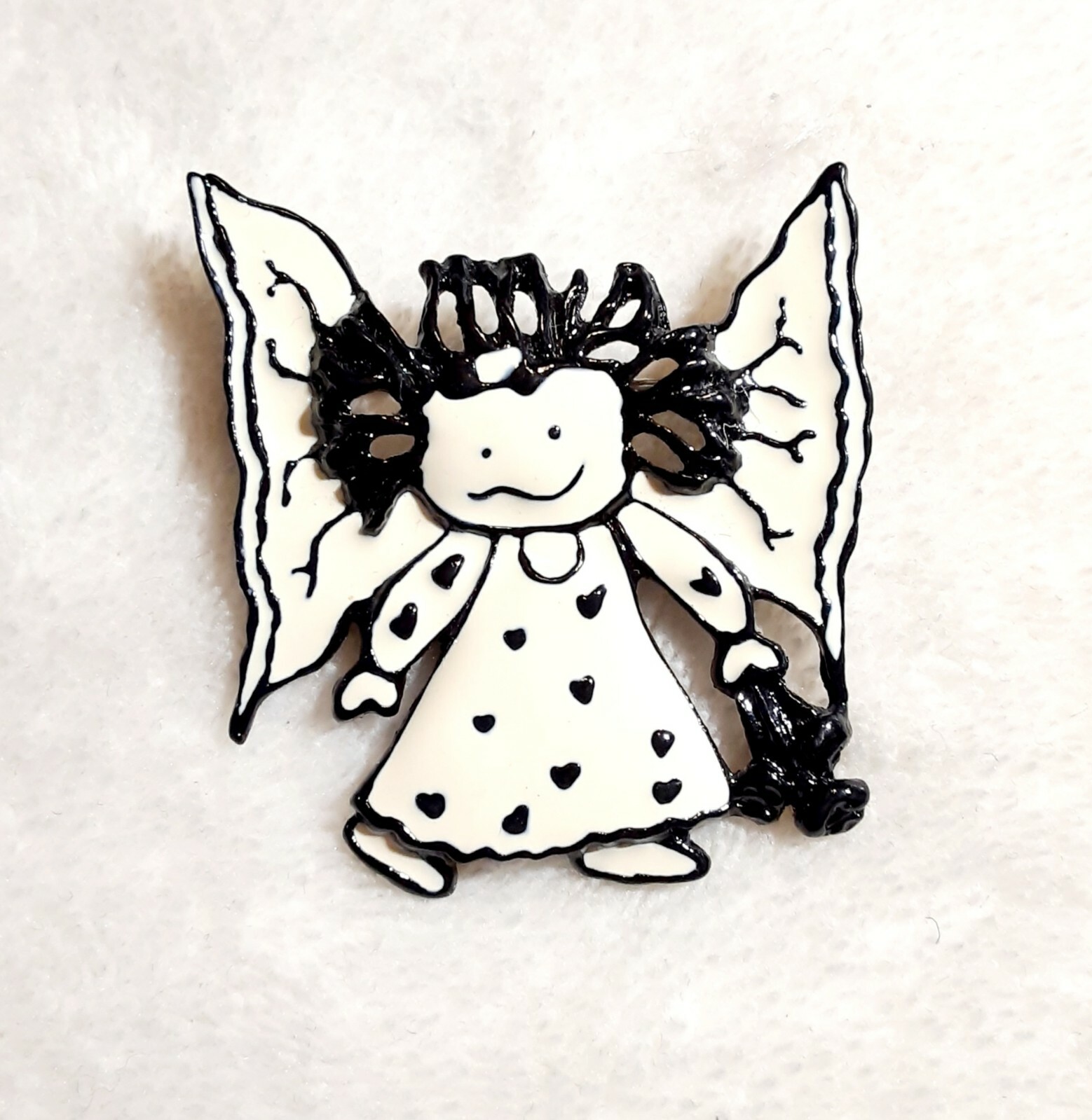 ** CUTE Vintage SFJ Angel 😇 Black White Enamel Brooc… - Gem