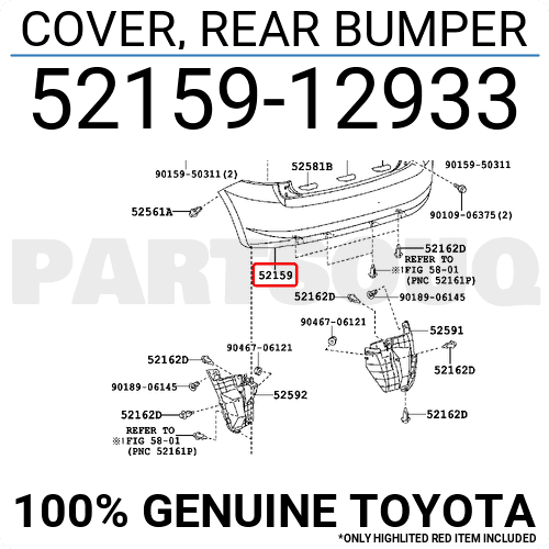 5215912933 Genuine Toyota COVER, REAR BUMPER 52159-12933 | eBay