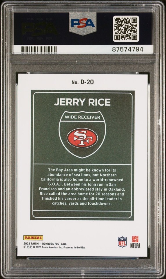 PSA 9 - 2023 DONRUSS #D-20 - JERRY RICE - DOWNTOWN - SAN FRANCISCO ...