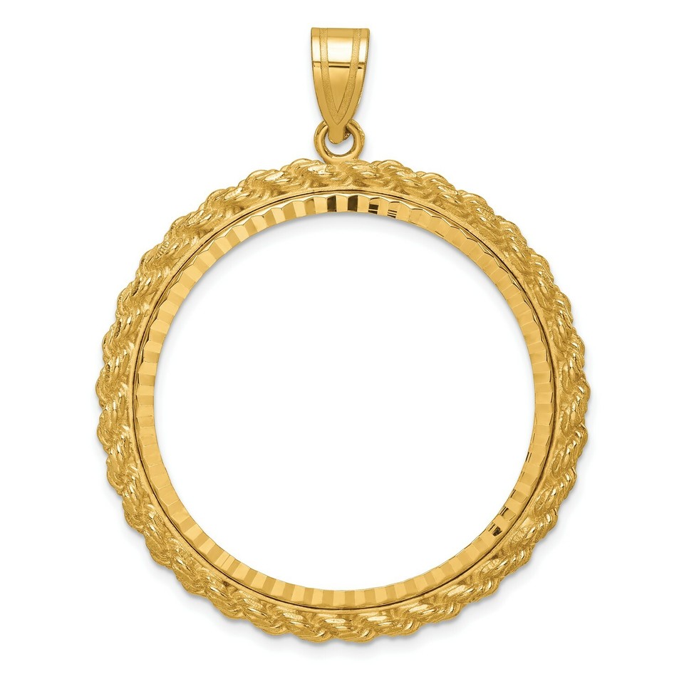 14k Yellow Gold D/C Rope Coin Bezel Pendant Prong Mounting - Fits ...