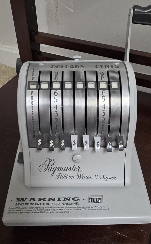 Vintage Paymaster Check Writer & Signer, Series 845 Model 9000 with Key ...