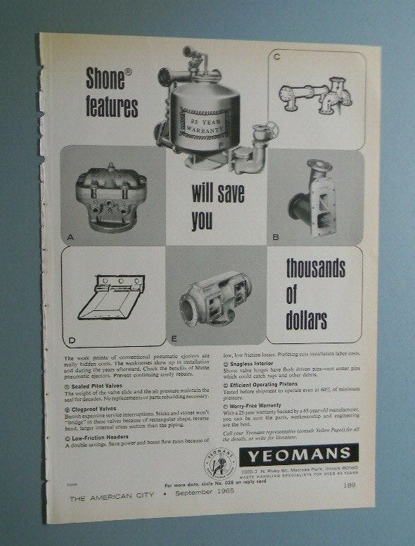 1965 YEOMANS SHONE PNEUMATIC EJECTORS SALES ART AD | eBay
