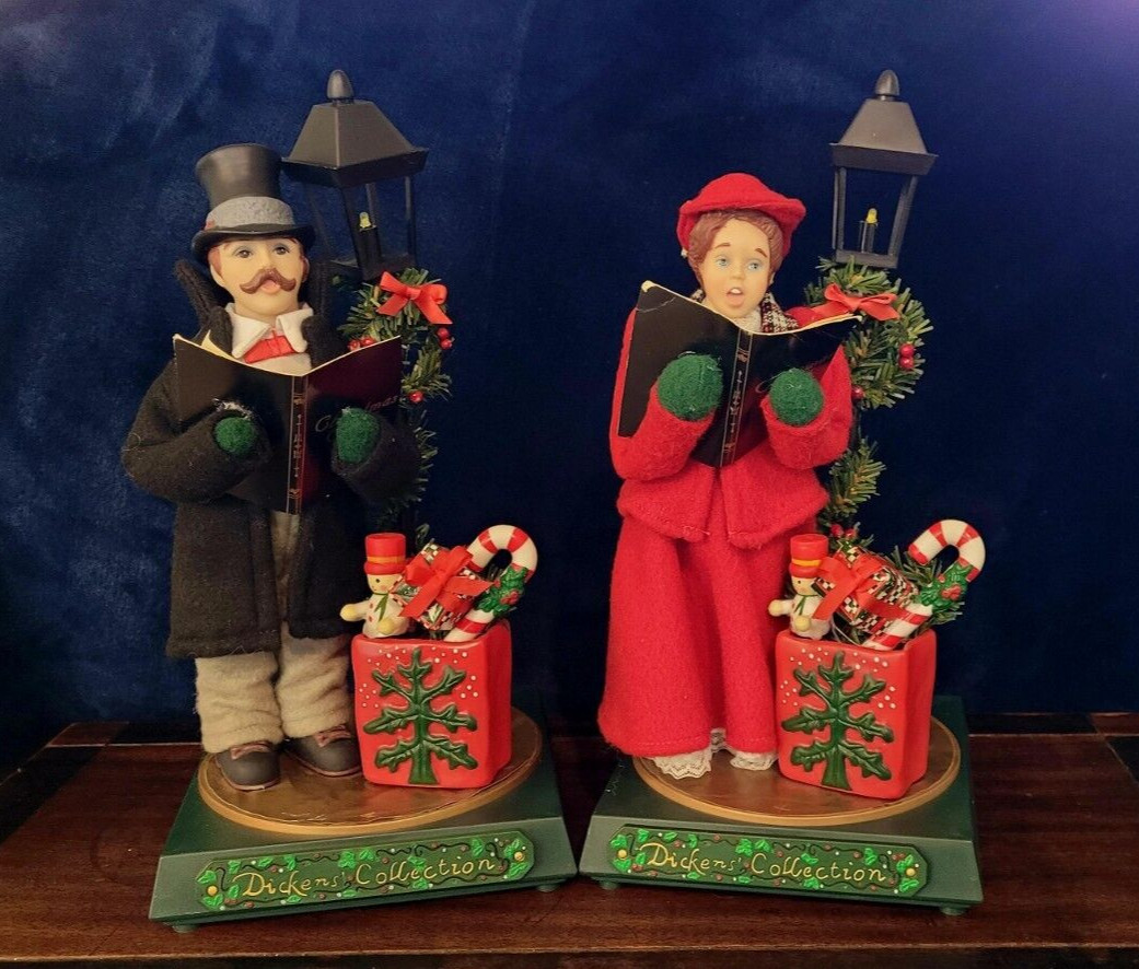 Dickens Collection Musical Caroler Figures Illuminated, Man & Woman ...