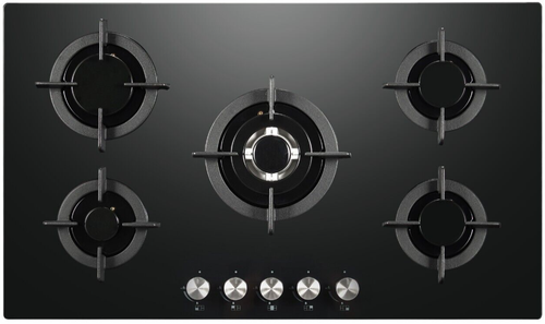 Cookology 90cm Gas on Glass Hob 5-Burner, Wok Zone, Auto Ignite - Black ...