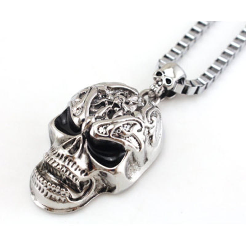 3D Silver GothicCrystal Skeleton Skull Head Pendant Chain Necklace Men ...