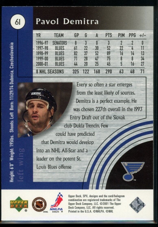 2001-02 SPx Blues Hockey Card #61 Pavol Demitra St. Louis Blues FREE ...