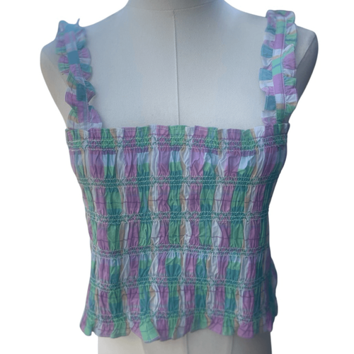 French Connection Pink Green Plaid Rouched Tube Top Size 12 NWT | eBay