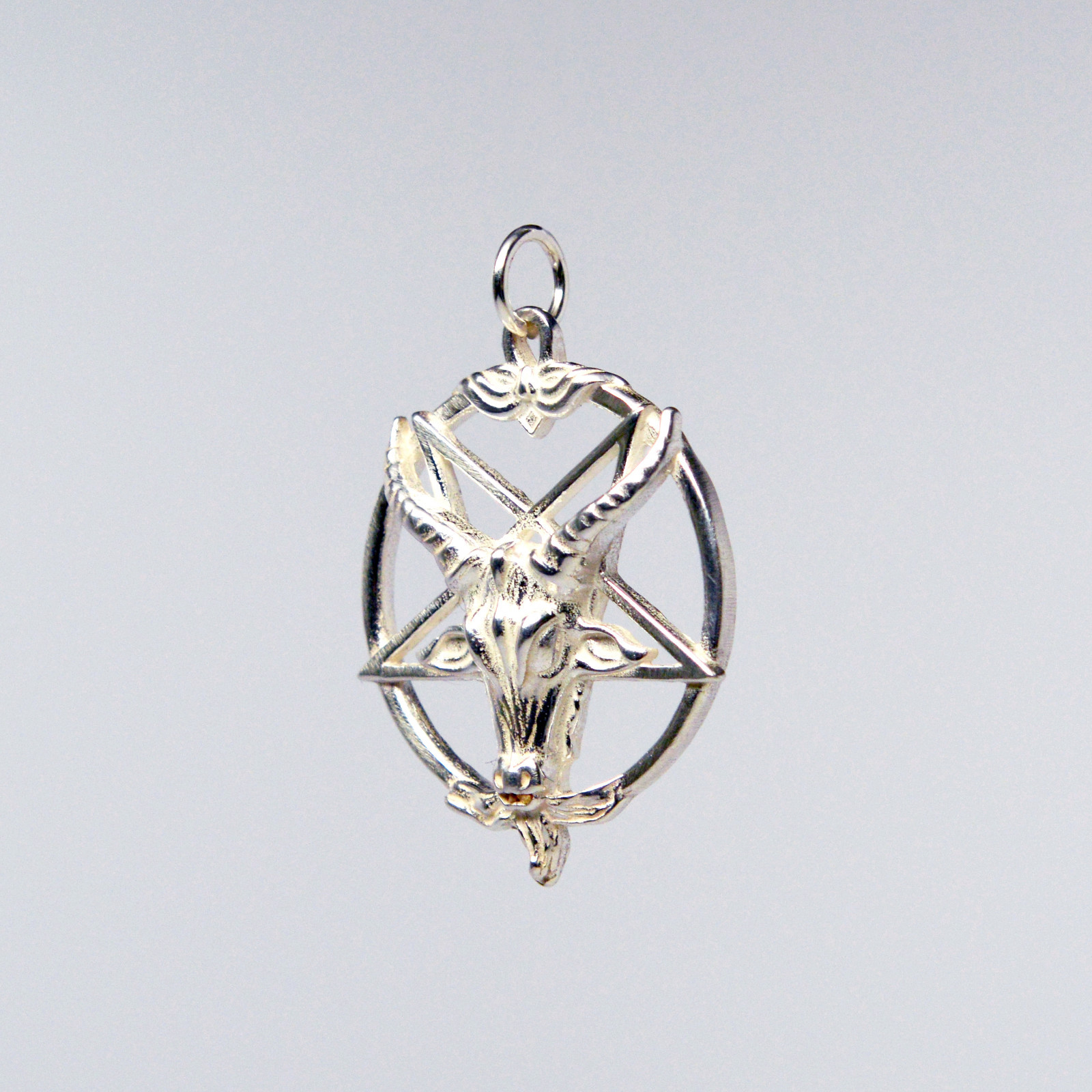 Sterling Silver Baphomet Goat Head Satanic Pentacle Pendant One Inch ...