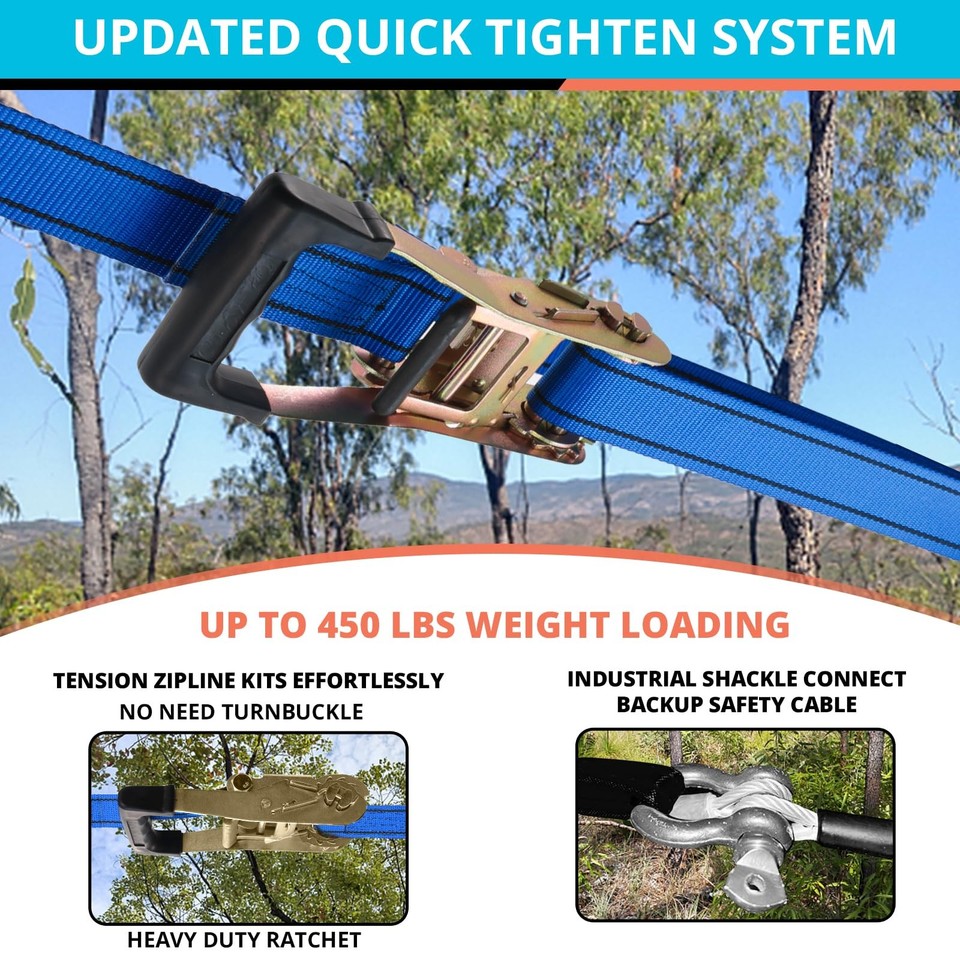 Zip Line Kit for Kids Adults : Up to 450Lbs 200FT Quick Setup Zipline ...