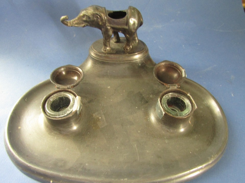 Double Antique Inkwell Elephant in Pewter French Inkwell Art Deco | eBay