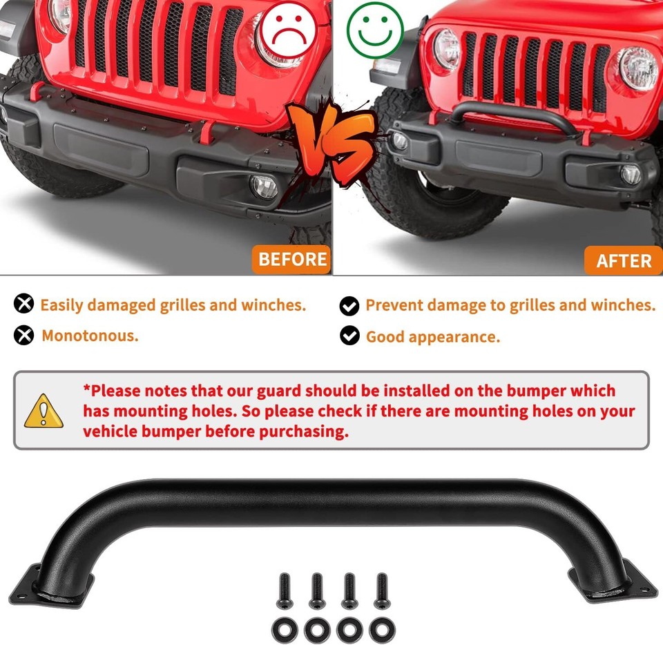 For Jeep Wrangler Gladiator JL JT Front Bumper Grille Winch Brush Guard ...