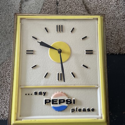 Vtg Say Pepsi Please Clock Yellow Light Man Cave Bar Garage Shop Parts ...