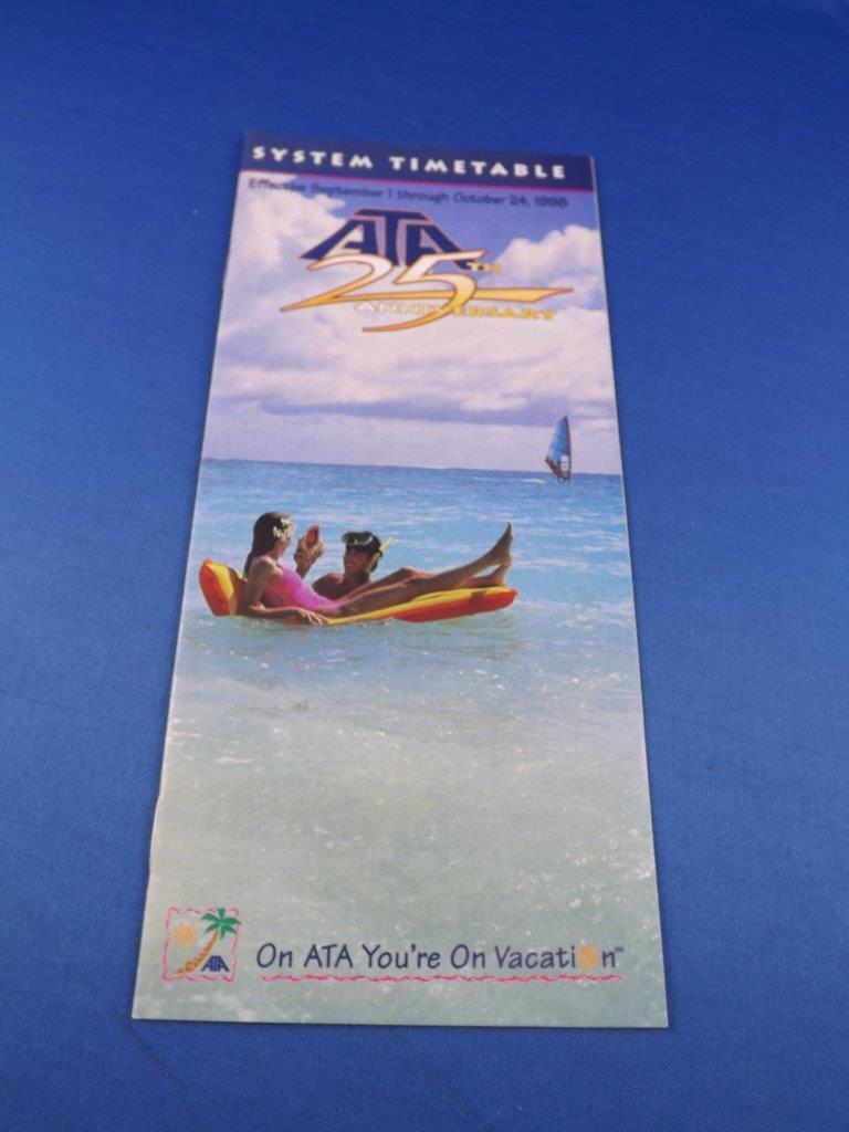 1988 ATA AIRLINE 25TH ANNIVERSARY SYSTEM TIMETABLE TRAVEL ADVERTISING ...