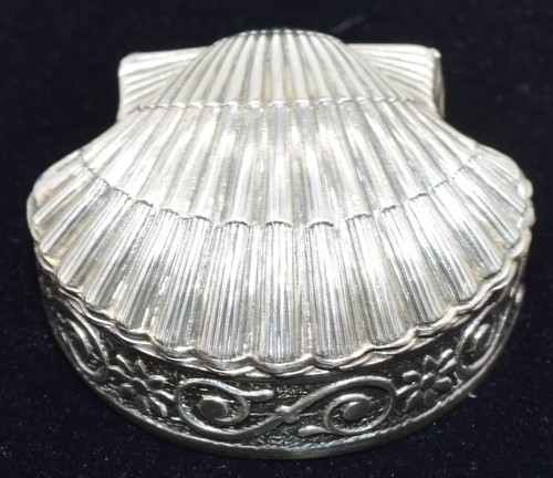 Sterling Silver Pill Pot Trinket Case Ring Box Shell Shape 32mm 13.5g ...