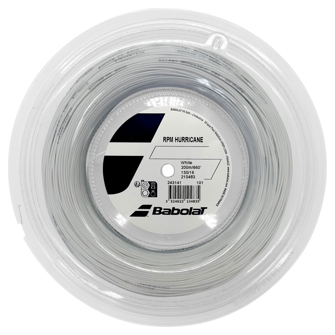 Babolat RPM HURRICANE 16 1.30mm (white) 660ft 200m Reel Tennis String ...