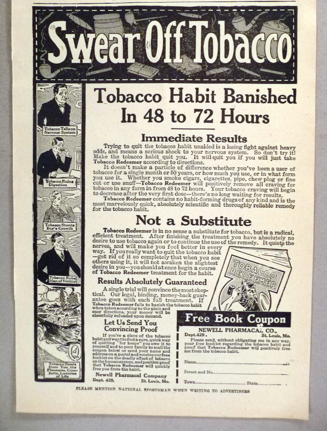 Swear Off Tobacco PRINT AD - 1918 ~ Newell Pharmacal Co., Tobacco ...