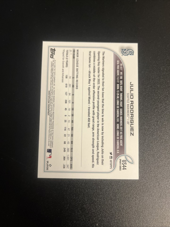 2022 Topps Update Series - Vertical, Batting #US44 Julio Rodriguez | eBay