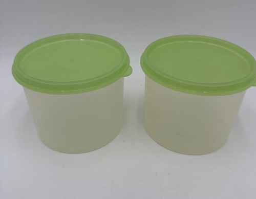 Vintage Tupperware Round Clear Bowl Food Container #250 Green Lids Set ...