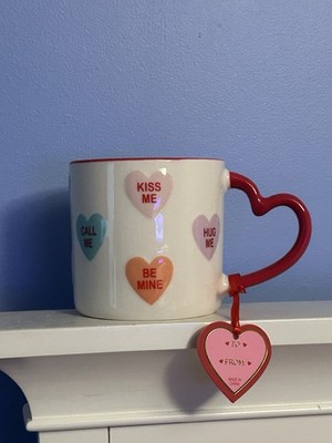 Valentine Ceramic Mug conversation hearts with red heart handle | eBay