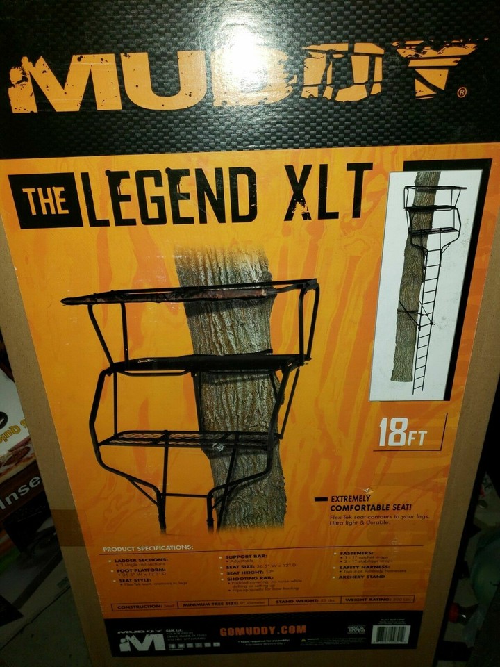 18 Ft Two Man Stand Muddy Legend XLT Deer Hunting Ladder Treestand w/2 ...