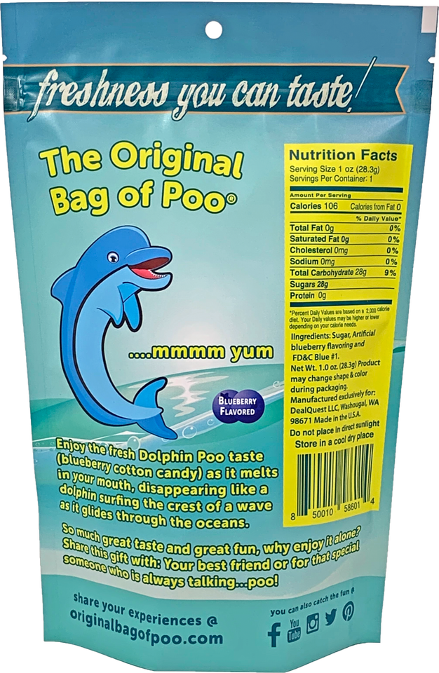 The Original Bag of Poo! Dolphin Poo! Novelty Blue Cotton Candy Gag ...