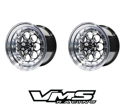 2 15X8 VMS RACING REVOLVER BLACK POLISH IMPORT DRAG WHEELS 4X100/4X114 ...