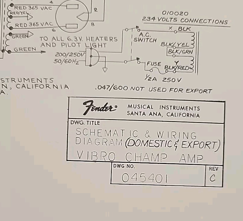 Parts List-Schematic-Wiring Diagram FENDER Vibro Champ Amplifier Amp ...