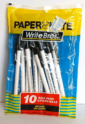 1992 Paper Mate Write Bros 10Pk Black Medium Ball Pens Ballpoint Sealed ...