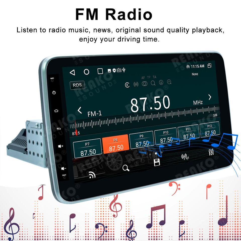 Single 1 DIN Rotatable 10.1'' Android 13 Touch Screen Car Stereo Radio ...