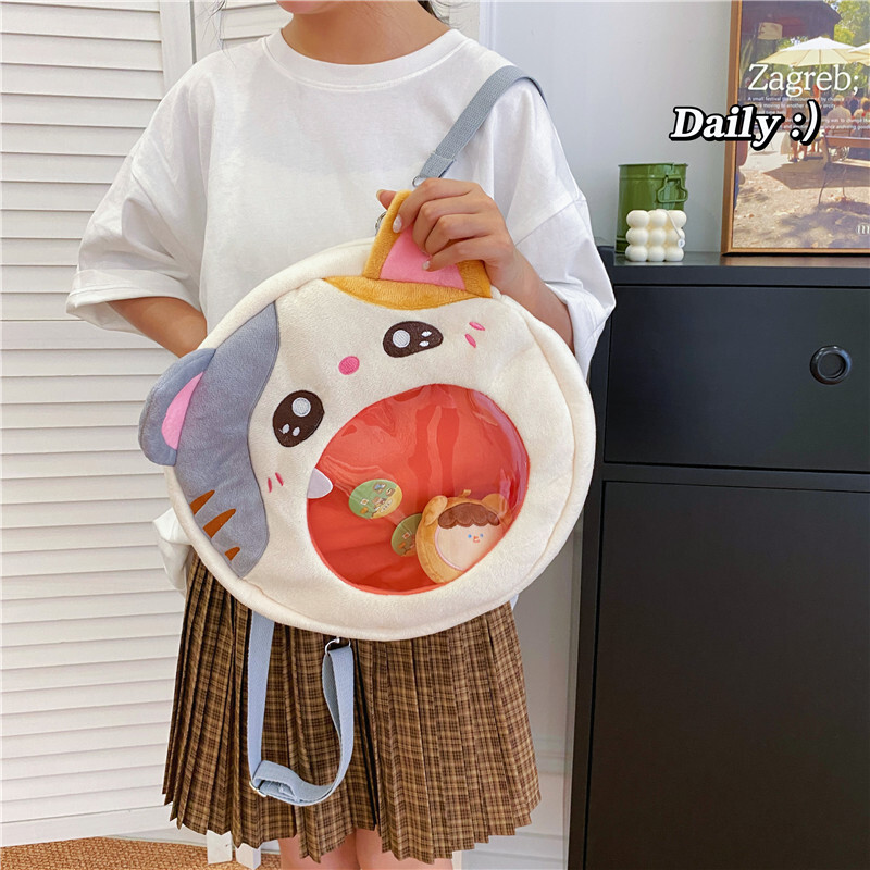 Cartoon Girls Plush Backpacks Korea Style Cute Cats Transparent ...
