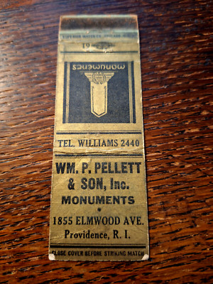 Vintage Matchbook: Wm. P. Pellett & Son Monuments, Providence, RI | eBay